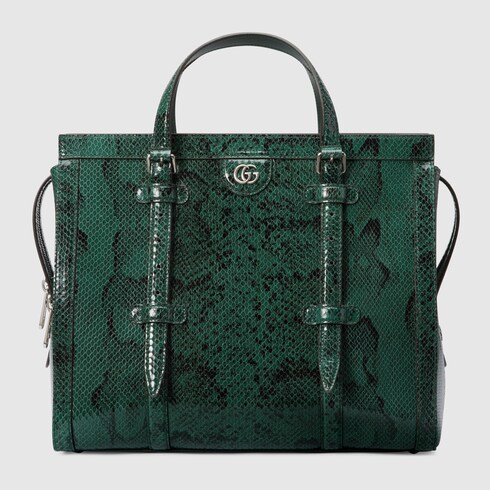 ダブルG パイソン ミディアム トートバッグダークグリーン | GUCCI® JP