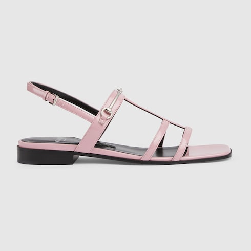 Women's slim Horsebit flat sandal in light pink leather | GUCCI® ZA