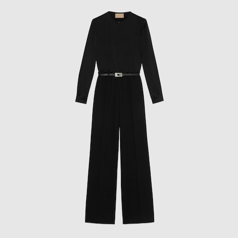 Tuta in viscosa con cintura con G Quadro in nero | GUCCI® Italia