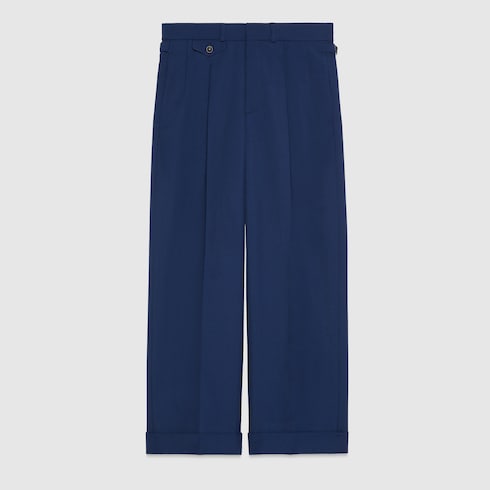 Pantalone in twill di lana con ricamo in blu navy | GUCCI® Italia