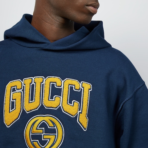 Cotton jersey hooded sweatshirt in Blue Ready-to-wear | GUCCI® SI