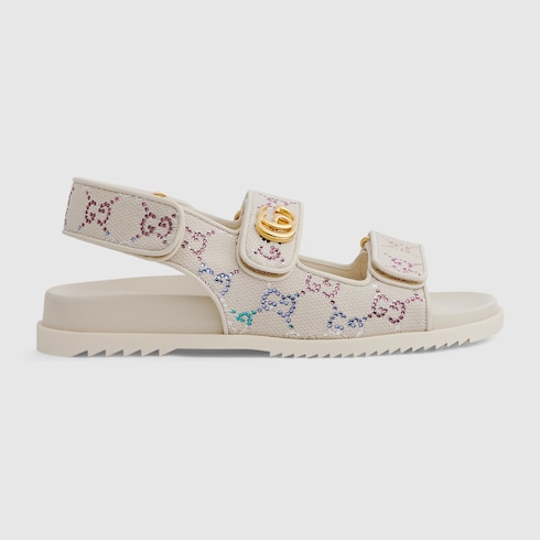 Sandales avec Double G pour femme en toile ivoire | GUCCI® FR