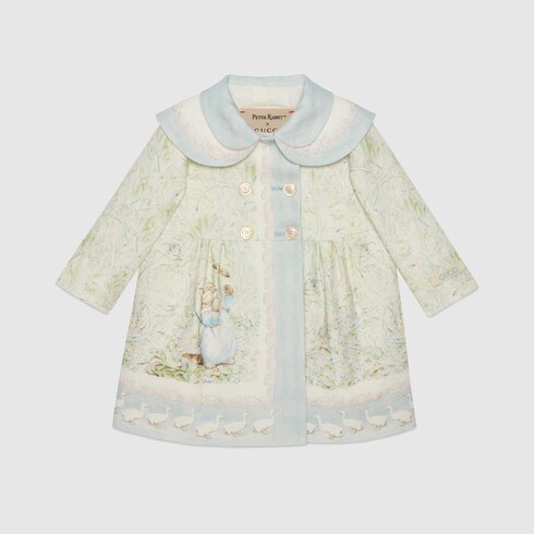 Peter Rabbit™ x Gucci linen coat in ivory and green | GUCCI® TH