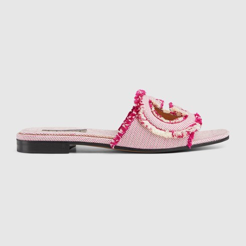 Sandalia con GG para mujer en lona fucsia | GUCCI® ES