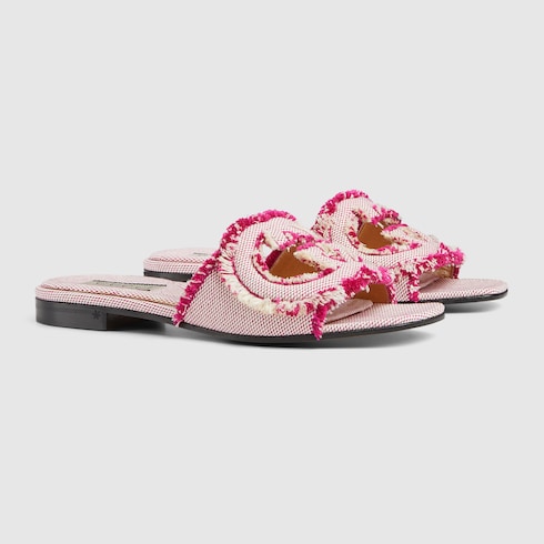 Women's Interlocking G slide sandal in Pink Fabric | GUCCI® SI