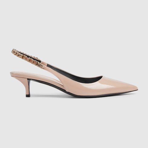 Gucci Signoria slingback pump in light beige patent leather | GUCCI® UK