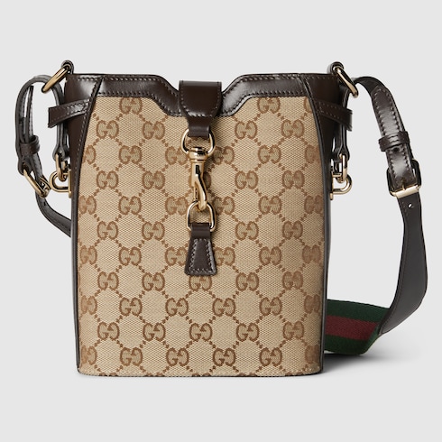 Original GG mini bucket bag in beige and ebony canvas | GUCCI® TH