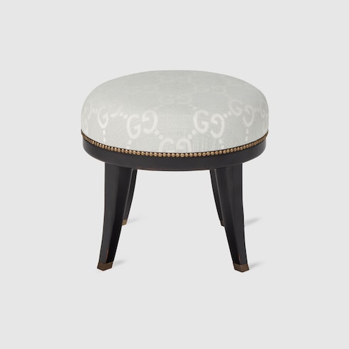 GG jacquard round stool in light grey and white fabric | GUCCI® US
