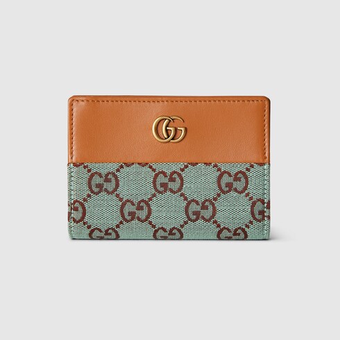 GG wallet with coin pocket in pale blue and brown canvas | GUCCI® Australia