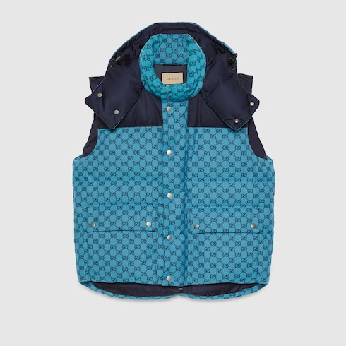 GG canvas down gilet in light blue and blue | GUCCI® NL