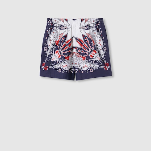 Gucci bandana print cotton short in white and dark blue | GUCCI® GR