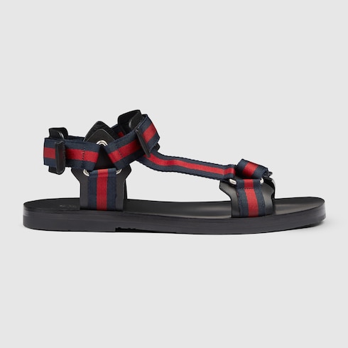 Sandales en cuir avec bande Web pour homme en cuir noir | GUCCI® FR
