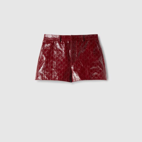 GG embossed shiny leather shorts in Gucci Rosso Ancora | GUCCI® Australia