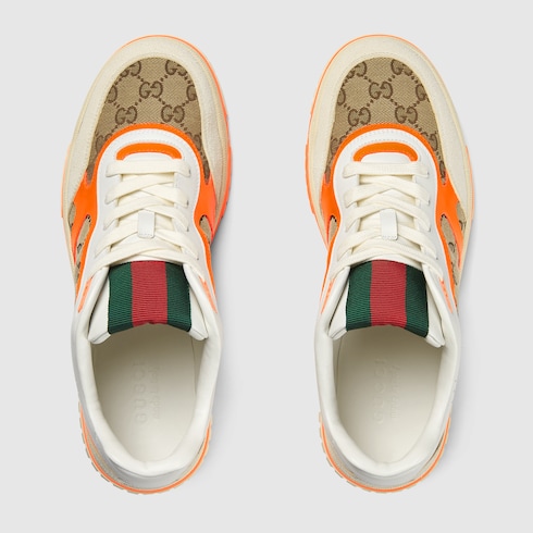 Men's Gucci Re-Web sneaker in Beige Orange Leather | GUCCI® SI