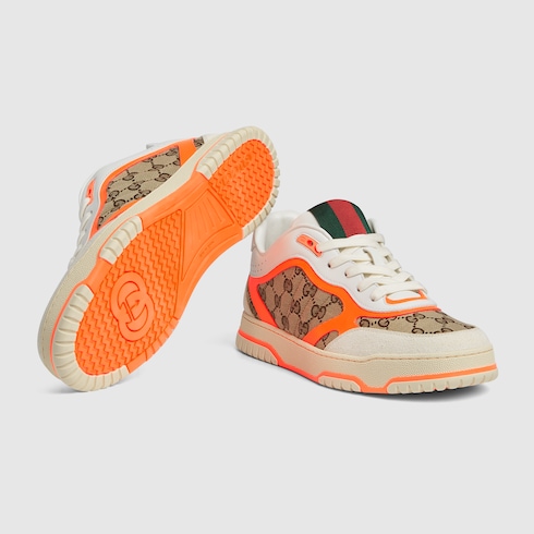Men's Gucci Re-Web sneaker in Beige Orange Leather | GUCCI® SI
