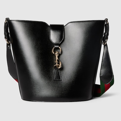 Medium bucket shoulder bag in black leather | GUCCI® Australia