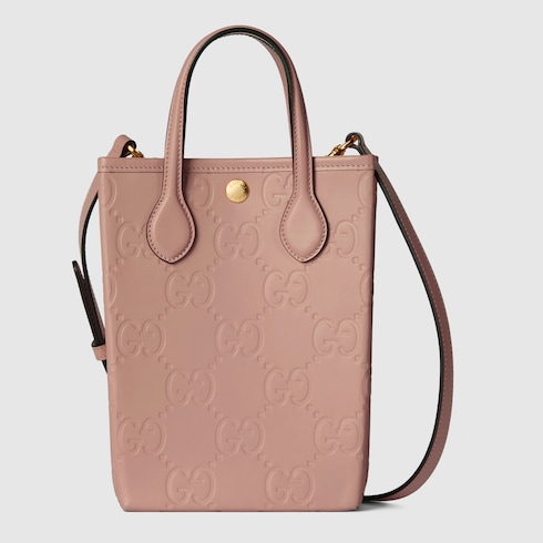 GG super mini bag with strap in rose beige leather | GUCCI® TR