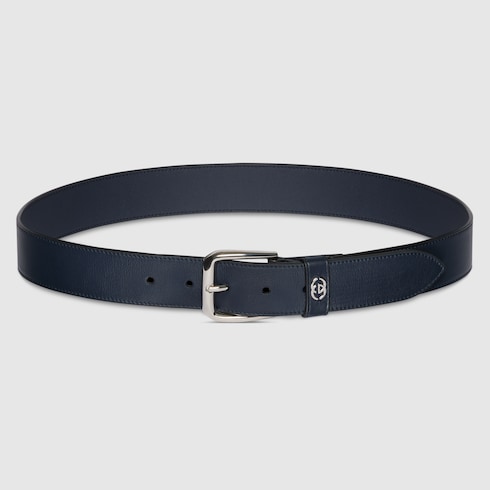 Belt with Interlocking G detail in blue leather | GUCCI® PL