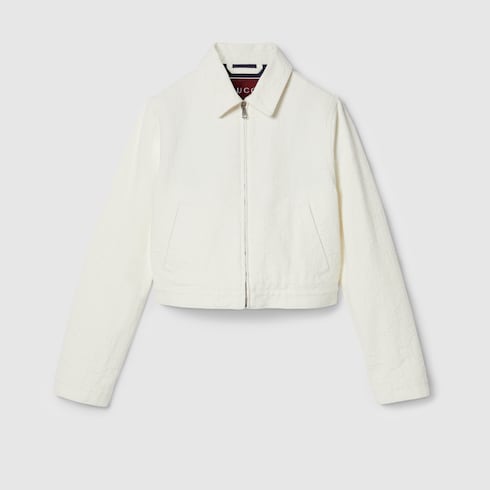 GG jacquard denim jacket in white | GUCCI® UK