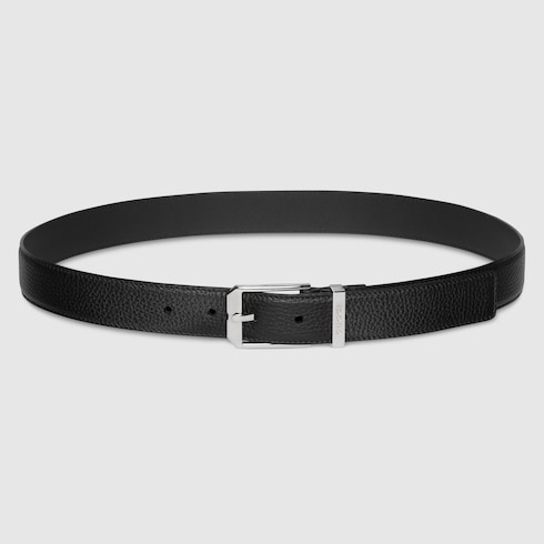 Belt with rectangular buckle in black leather | GUCCI® Australia