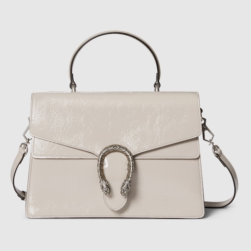 Dionysus medium top handle bag in light grey patent leather | GUCCI® 香港