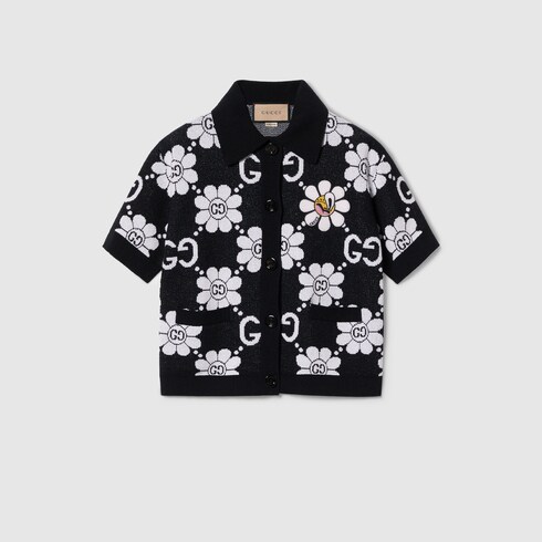 GG flower cotton jacquard cardigan in black and white | GUCCI® UK