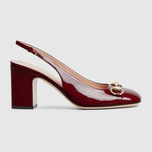 Women's Horsebit slingback in Rosso Ancora patent leather | GUCCI® 香港