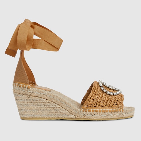 Women's Interlocking G espadrille in beige viscose-effect raffia ...