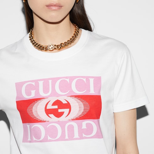 Gucci print cotton jersey T-shirt in White Cotton | GUCCI® SI
