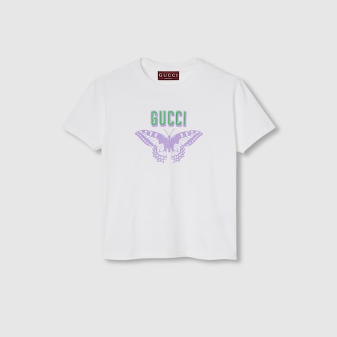 Gucci butterfly print cotton T-shirt in off white | GUCCI® Canada