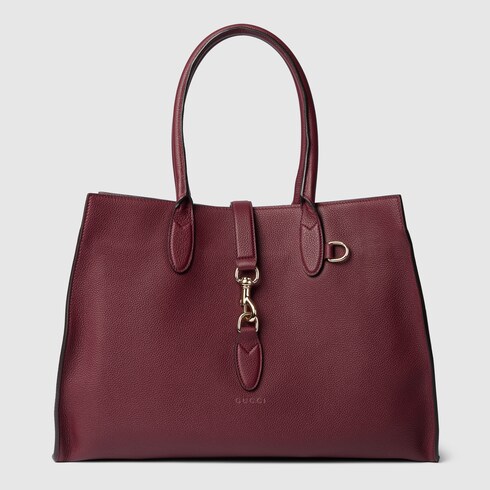 Large tote bag with hook closure in Rosso Ancora leather | GUCCI® LU