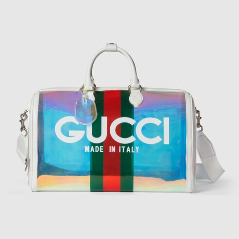 Medium transparent duffle with Web in transparent vinyl | GUCCI® SG
