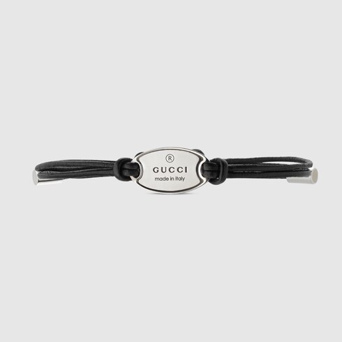 Trademark cord bracelet with tag in Silver Sterling Silver | GUCCI® SI