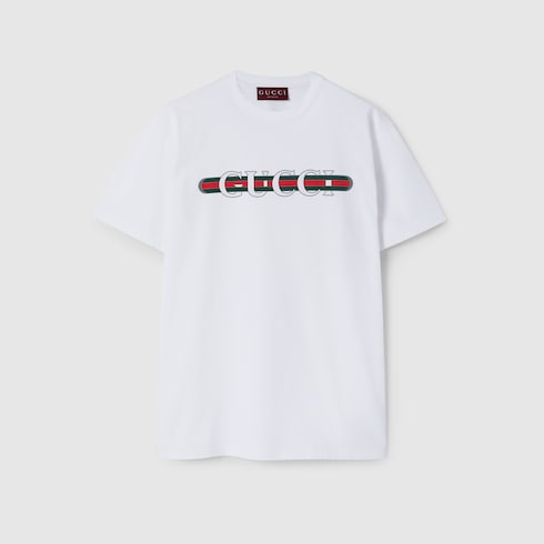 Gucci print cotton jersey T-shirt in white | GUCCI® ZA