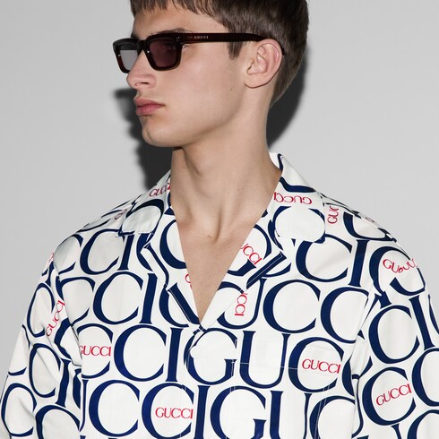 Maxi Gucci print fabric shirt in White Ready-to-wear | GUCCI® SI