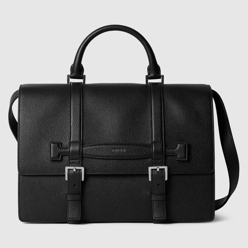 Medium buckle briefcase with Gucci logo in black leather | GUCCI® Canada