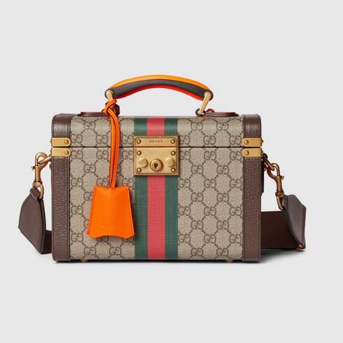 Gucci Savoy small beauty case in beige and ebony GG Supreme | GUCCI® SG