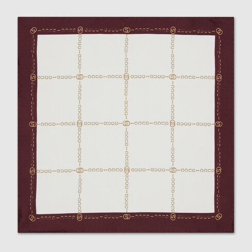 Interlocking G Gucci chain silk pocket square in ivory | GUCCI® UK