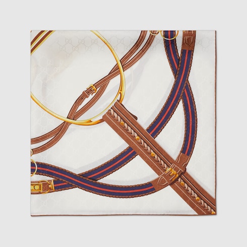 Gucci Horsebit print silk carré in White Gold Silk | GUCCI® SI