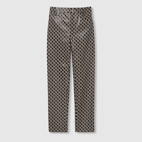 Pantalon en cuir avec imprimé GG à effet optique en marron | GUCCI® Canada