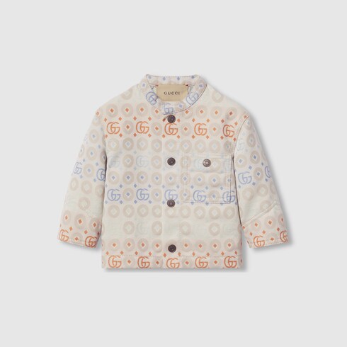 Baby Double G cotton jacket in ivory and multicolor | GUCCI® SG