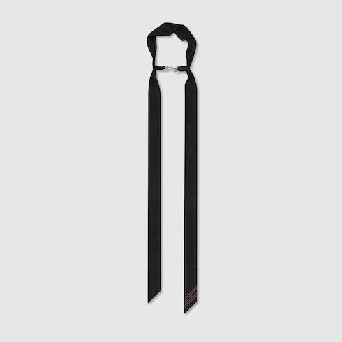 Gucci stripe print silk neck bow in Black Silk | GUCCI® SI