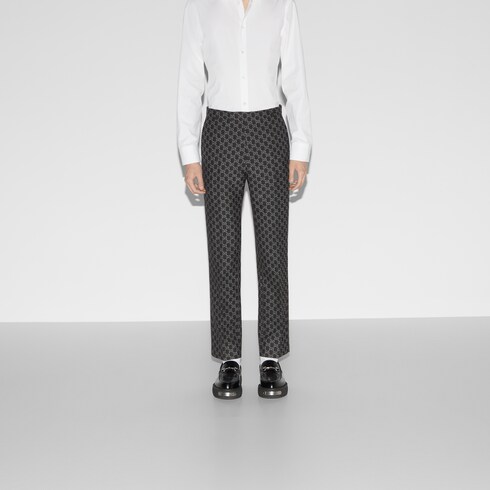 Wool pants with GG Shadow in Grey Black Undefined | GUCCI® SI