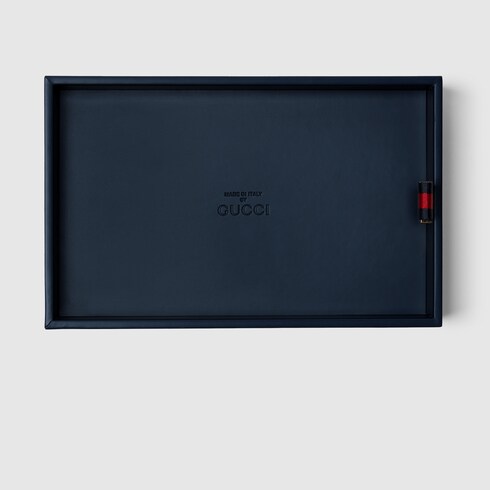 Wood and leather tray in dark blue wood | GUCCI® Canada