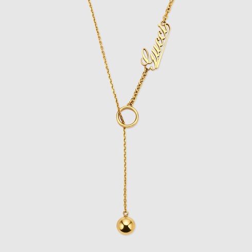 Drop chain necklace with Gucci script in Undefined Gold-toned metal ...