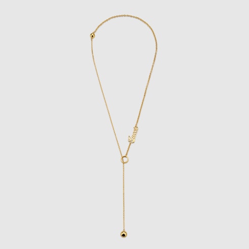 Drop chain necklace with Gucci script in Undefined Gold-toned metal ...