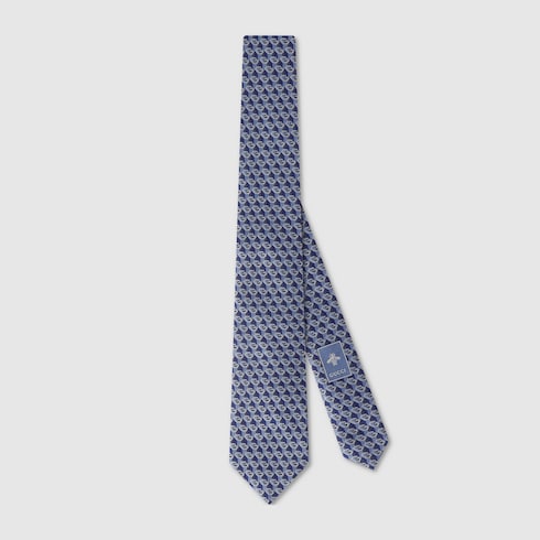 Geometric G silk jacquard tie in light blue and dark blue | GUCCI ...