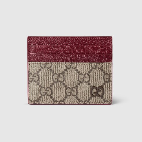 Bi-color card case with GG detail in Beige Red GG Canvas | GUCCI® SI