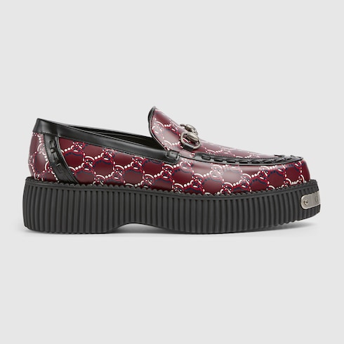 Mocassins creeper Gucci Horsebit GG pour homme en Cuir rouge Rosso ...