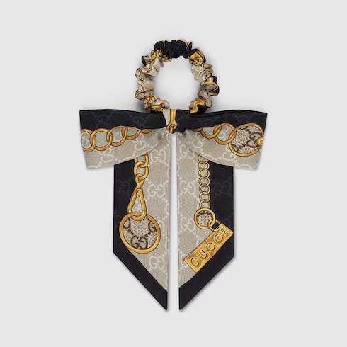 GG Gucci chain silk scrunchie in Black Undefined | GUCCI® SI